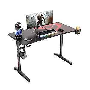 DESIGNA Computer Desk Racing Style, 47 inch Gaming Desk, Writing Home Office Desk with Free Mouse Pad, USB Handle Rack, Cup Holder & Headphone Hook, Black