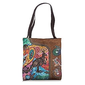 Kangaroo Aboriginal Australian-Leather-Zipper Art Tote Bag