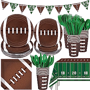 Football Party Decorations Football Party Supplies Tableware Set -24 guests Football Banners,Plate,Cup,Cutlery,Tablecloths for Superbowl Party Decorations 2023 Super Sunday Touchdown Party Decoration