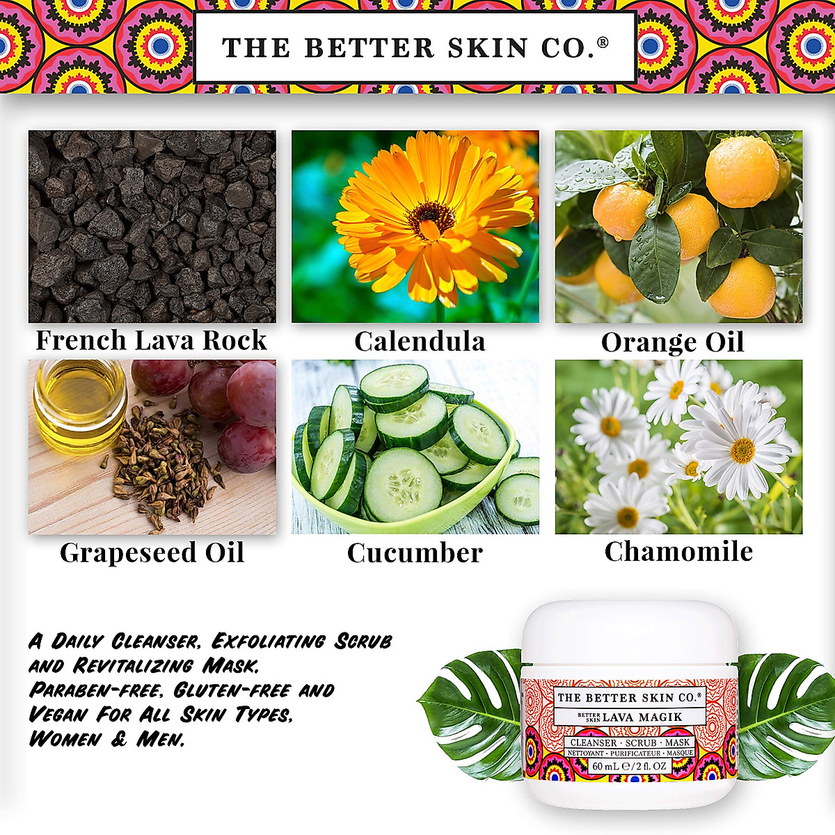 The Better Skin Co. | Lava Magik Face Cleanser/Face Scrub and Facial Mask | Exfoliating French Volcanic Lava | Pore Cleansing, Blackhead Reducing, Skin Tightening Cream | 4 oz