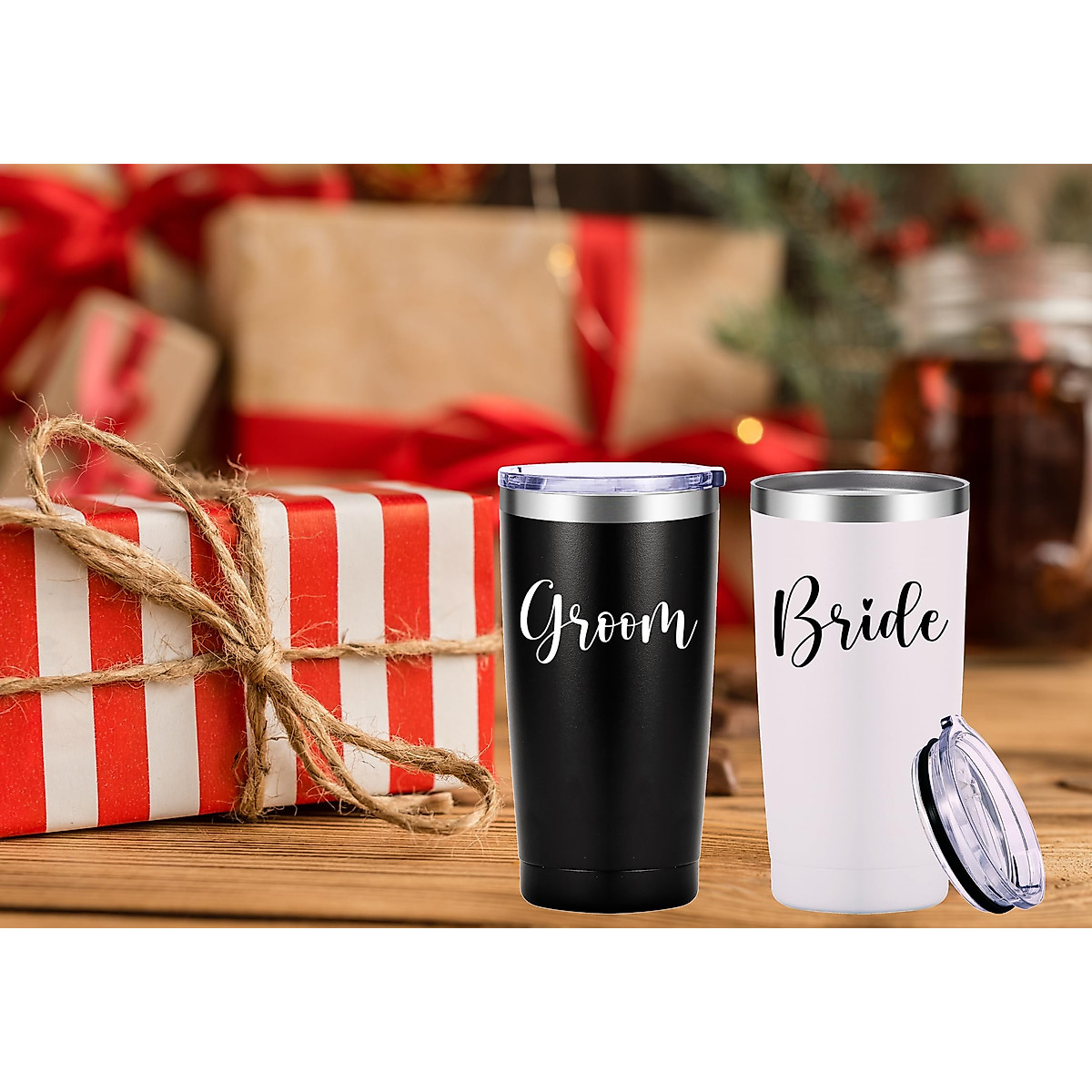 AMZUShome Groom & Bride Tumbler.Newlyweds Gifts.Engagament Wedding Couple Gifts.Mr and Mrs Gifts. Bridal Shower Gifts.Bride Groom Honeymoon Gifts.(20oz Black & White)
