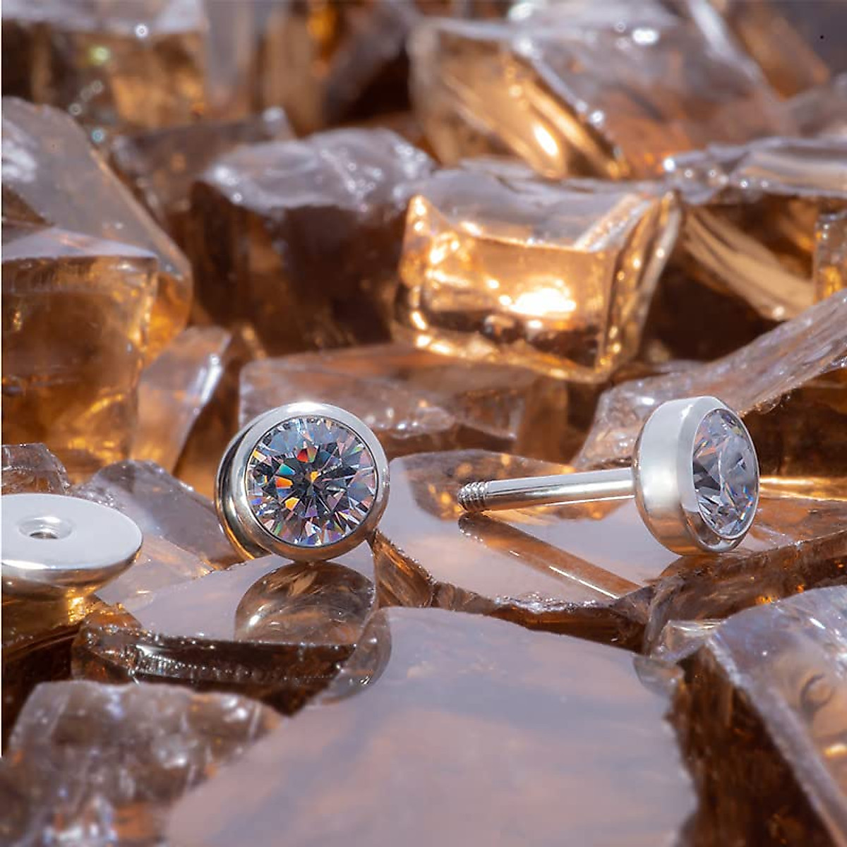 ComfyEarrings CZ Crystal Bezel Stud Earrings, Stainless Steel