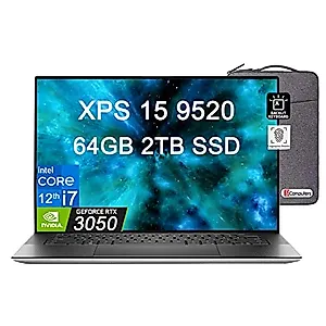 Dell XPS 15 9520 15.6" FHD+ (Intel 12th Gen i7-12700H (Beat i9-11980HK), 64GB DDR5 RAM, 2TB PCIe SSD, RTX 3050) Business Laptop, Backlit, Fingerprint, Thunderbolt4, IST Computers, Win 11 Home