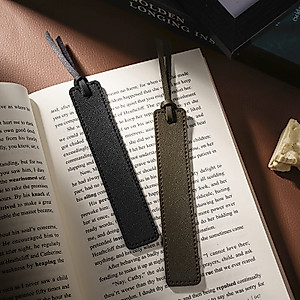 Leezmark 4 Pcs Leather Bookmark, Classic Stitched Bookmark, Bookmarks with Leather Rope, Page Markers Reading Gifts for Book Lovers, Readers, Leather Book Marks for Men Women