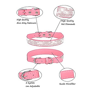 Dog Collar for Small Dogs, Adjustable Leather Suede Bling Dog Collars，Pink Dog Collar Cat Collar, Rhinestone Dog Collar(S, Pink)