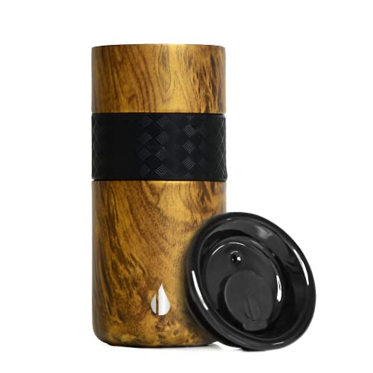 Elemental Artisan Insulated Tumbler, Triple Wall Coffee Travel Mug, Reusable Stainless Steel Coffee Tumbler with Ceramic Lid, Thermal Coffee Cups for Hot (6 Hrs) & Cold (18 Hrs), 16oz - Teak Wood