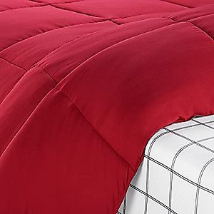 Serta Simply Clean Complete 7 Piece Hypoallergenic Reversible Bed in a Bag with Sheets and Pillow Cases for All Season, Queen, Red/Grey