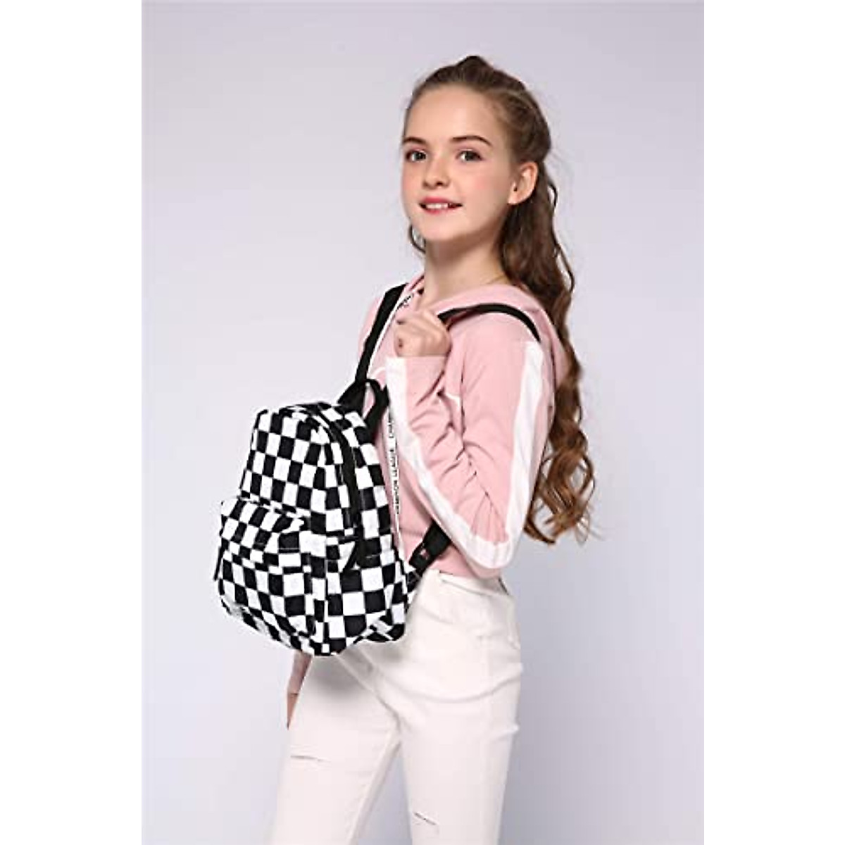 LOOMILOO Durable Small Backpack for Women Polyester Mini Backpack Kids Backpack for Young Girls (lattice)