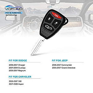 Key Fob Keyless Entry Remote Fit for Chrysler 300 2005-2007, Aspen 2007-2009, Dodge Charger 2006-2007, Durango 2007-2009, Jeep Commander 2006-2007, Grand Cherokee 2005-2007 (KOBDT04A, OHT692427AA)