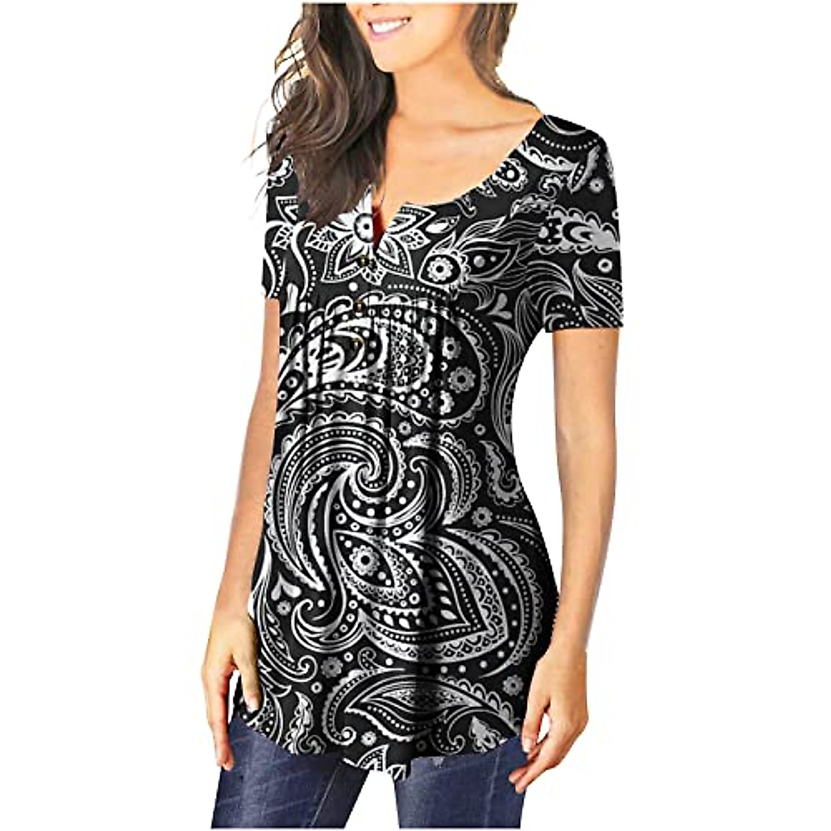 Corset Tops for Women Women's Tops Plus Size Hide Belly Tunic 2023 Summer Short Sleeve T Shirts Henley Cute Tshirts Dressy Casual Blouses Lantern Sleeve Dress