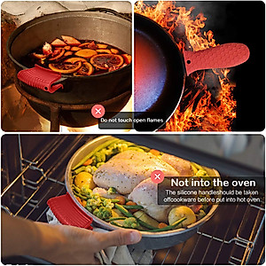 Silicone Hot Handle Holder, 3 Pack Assist Pan Handle Sleeve Pot Holders Non Slip Rubber Pot Holders Cast Iron Skillets Handles Grip Covers for Cast Iron Skillets Frying Pans Griddles Cookware (Red, L)