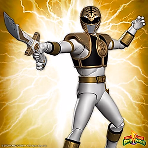 Super7 Ultimates Mighty Morphin Power Rangers White Ranger - 7" Power Rangers Action Figure with Accessories - Super7 Classic TV Show Collectibles and Retro Toys