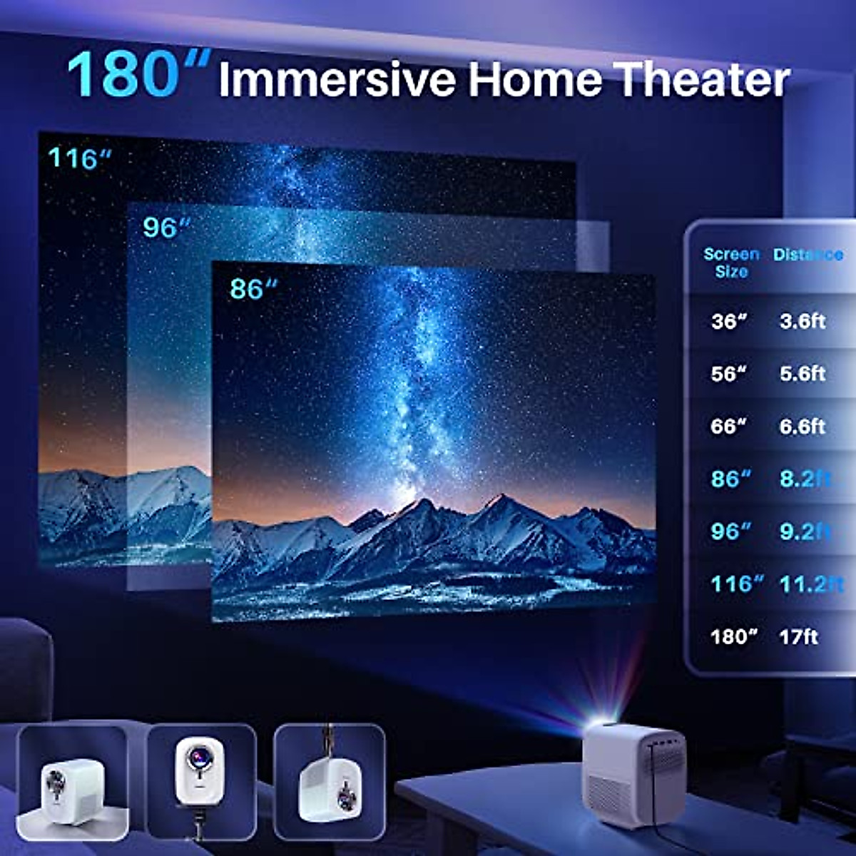 WiFi Projector - MUDIX Movie Projector Native 1080P 2.4+5G WiFi Portable Video Projector, 12500 Lumens Mini Projector with Remote Control HD AV USB for Phone Laptop DVD, iOS Android Wireless Display