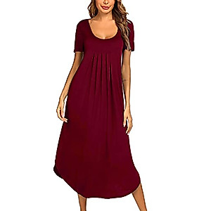 Ekouaer Women Long Nightgowns Solid Sleep Dress Scoop Neck Night Gown Sleepwear Nightshirt Wine Red XXL