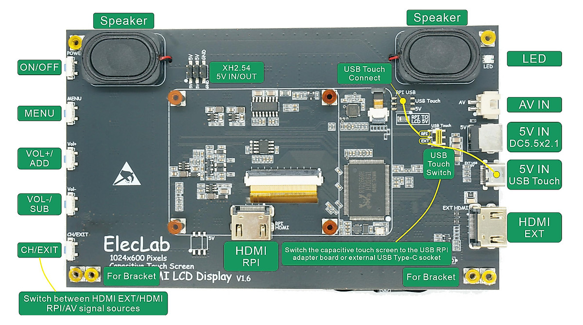 ElecLab 7" Touchscreen LCD for Raspberry Pi & HDMI
