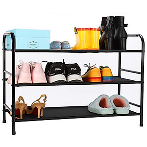3-Tier Shoe Rack for Closet, Metal Shoe Organizer Free Standing Shoe Shelf for Entryway and Closet Hallway, Shoe Storage cabinet for 12 pairs of shoes for tight spaces, Tool-Free Installation, Black