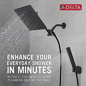 Delta Faucet 10-inch Raincan Shower Head and Hand Held Shower Combo, Black Square Shower Head, Rainfall Shower Head, Hand Shower, High Pressure Shower Head, 1.75 GPM Flow Rate, Matte Black 75527-BL