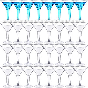 Clear Plastic Martini Glasses 8 oz Disposable Martini Cocktail Glasses Plastic Martini Cup Martini Party Glasses Stackable Stemmed Disposable Glasses for Wine Champagne Outdoor Wedding Picnic (32 Pcs)