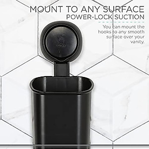 Bath Bliss Power Lock Gel-Suction Toothbrush Holder | Suction Mount | Bathroom Mirror or Wall Hang | No Tools Required | Toothpaste | Razor | Easy Release | Matte Black