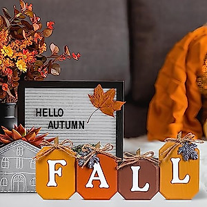 DEWBIN Fall Decorations for Home, Pumpkin Wood Sign with Fall Lettered for Fall Decor, Decorative Wooden Block Set Thanksgiving decor for Tables, Tiered Tray, Mantel, Thanksgiving