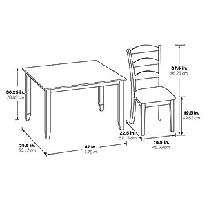 OSP Home Furnishings West Lake Dining Table Set, 5-Piece, Antique Finish Natural Top and Grey Base with Charcoal Fabric