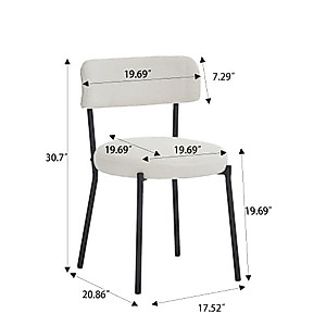 AWQM White Dining Chairs Set of 4, Upholstered Boucle Dining Chair with Curved Backrest and Black Metal Legs, Kitchen Dining Room Chairs for Living Room, Kitchen