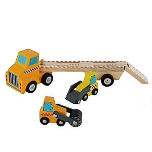 Toy Chest Nyc Wooden Car Toys for Toddlers,Tractor Trailer, Mini Front Loader & Steamroller Wooden Truck Set, Wooden Cars, Wooden Trucks, Construction Tractor Toys Semi Trucks for Kids, 3 Pieces…