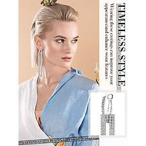 8 Pairs Silver Chandelier Tassel Drop Earrings Chandelier Linear Drop Earrings Long Chain Earrings Tassel Dangle Earrings for Women Jewelry Silver Rhinestone Earrings