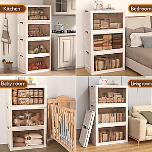 Clear Storage Bin with Lid 3 Pack 【Stackable & Sturdy】Plastic Bins for Storage, Multifunctional Folding Storage Bins for Bedroom, Living Room, Study, Toy Room, Folding Box with Magnetic door