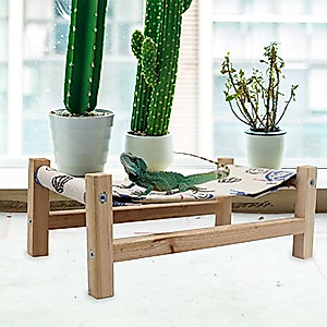 Dnoifne Reptile Hammock Swing Hanging Bed, Wooden Lizard Bed, Reptile Summer Bed for Bearded Dragon Leopard Gecko Lizard