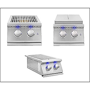 AMS Fireplace Package of Sizzler 32 Built-in Grill (Natural Gas), Pro Double Side Burner Gas),33 3-Drawer & Access Door Combo, 20 Vented Liquid Propane Tank Or Trash Drawer and FREE Cover