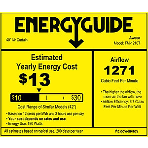 Awoco 40" FM-1210T 1250 CFM Slim Indoor Air Curtain, CE Certified, 120V Unheated with Remote Control and Magnetic Switch, Powerful, Quiet, Small Body, Light Weight