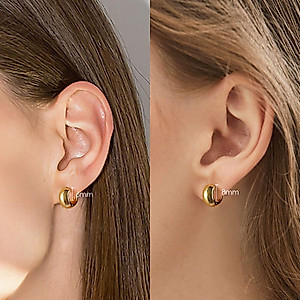 Gold Huggie Hoops: Small 14k Gold Plated Thick Chunky Hypoallergenic Earrings Jewelry for Women Men