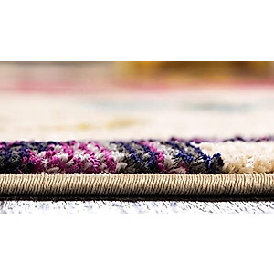 Unique Loom Estrella Collection Colorful, Paisley, Floral, Abstract, Modern Area Rug, 2 ft 7 in x 10 ft, Beige/Pink