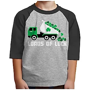 Boys St Patricks Day Shirt Tractor Digging Shamrocks Toddler Kids Raglan T-Shirt 5T Dark Gray