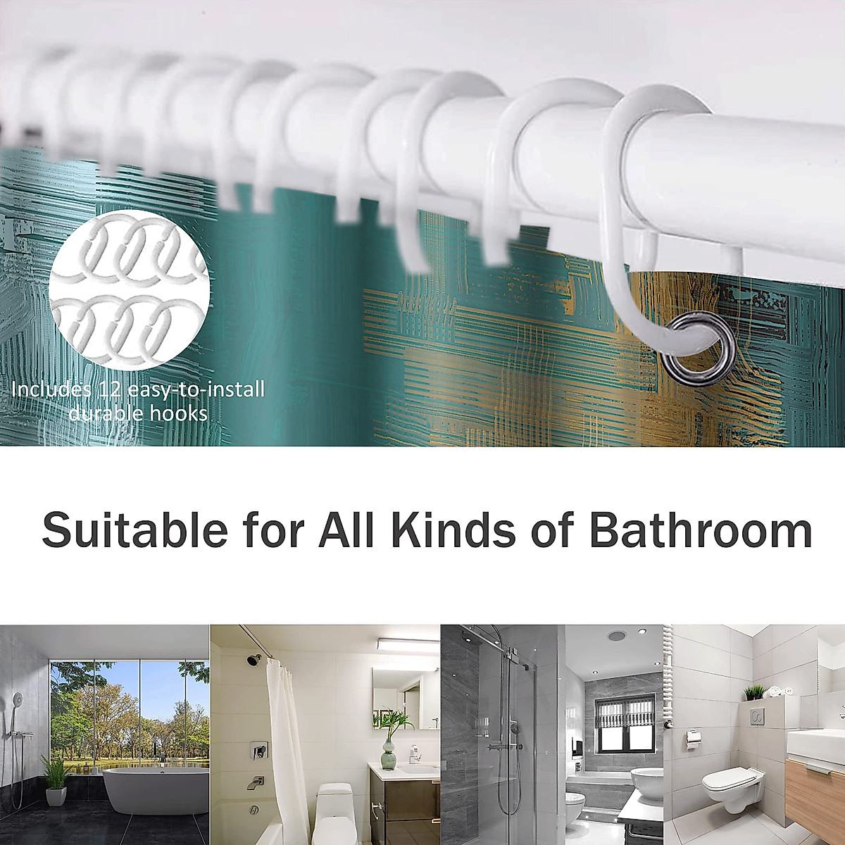 DIYCAM 4 Pcs Colorful Digital Backdrop Shower Curtain Sets, Bath Decor with Rug and Toilet Lid Cover, Modern Bathroom Curtain with 12 Hooks, 72 x 72 in