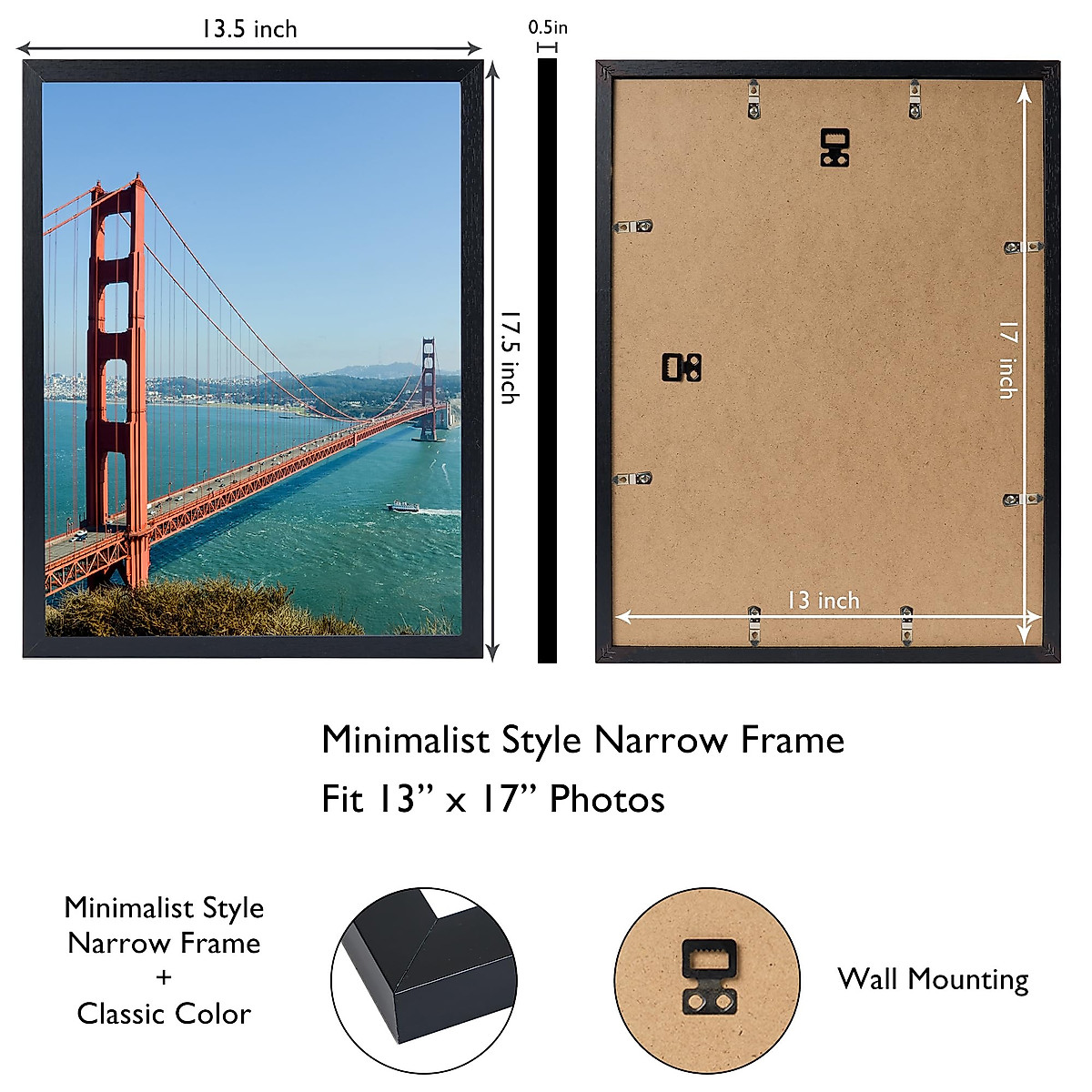 HEYTUYA 13x17 inch Picture Frame Black for Wall Hanging, Poster Frame, Wall Gallery Photo Frame with Shatter Resistant Plexiglas, Black