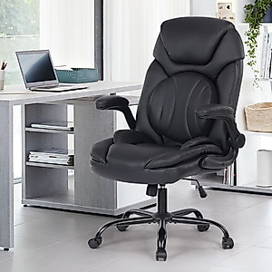 Comermax Ergonomic Executive Office Chairs with Lumbar Support, PU Leather Home Office Desk Chairs with Wheels and Flip up Arms, 90-120° Rocking Managerial Executive Chair (Black),Medium(300lbs)