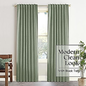 Sage Green Blackout Curtains 84 Inch Length 2 Panels Set for Bedroom Linen Aesthetic Boho Greyish Light Green Window Room Darkening Curtains for Living Room Kids Boys Room,Back Tab Pleated,84 In Long