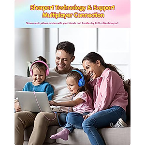 DOQAUS Wired Headphones for Kids, Kids Headphones with Microphone & Volume Limiter & Shareport, Gift for Children/Girls/Boys/Teens, 3.5mm Jack for Cellphones/Computer/Kindle/Tablet/School/Travel(Pink)