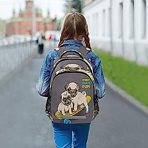 ALAZA Pugs Puppies on Skateboard Backpack for Students Boys Girls School Bag Travel Daypack