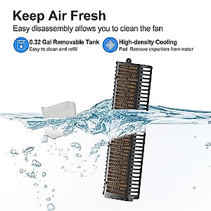 Cozzyben Cooling Tower Fan Standing Floor Fans Bladeless Portable Evaporative Air Cooler Ventless Ac Unit no Window for Room Bedroom Indoor Home