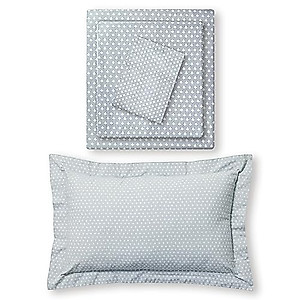 Nate Home mDesign by Nate Berkus 200TC 4-Piece Cotton Percale Sheet Set | from mDesign, Twin XL Size, 1 Flat Sheet/1 Fitted Sheet/1 Standard Pillowcase/1 Accent Pillow, (Light Blue/Cream)