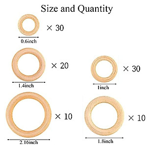100 PCS 5 Sizes Natural Wood Rings, Unfinished Smooth Wooden Ring, Wood Circles forCraft, Ring Pendant and Connectors Jewelry Making (100pcs-5 Sizes)