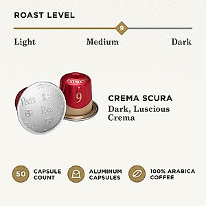 Peet's Coffee, Medium Roast Espresso Capsules Compatible with Nespresso Original Machine, Crema Scura Intensity 9, 50 Count (5 Boxes of 10 Espresso Pods)