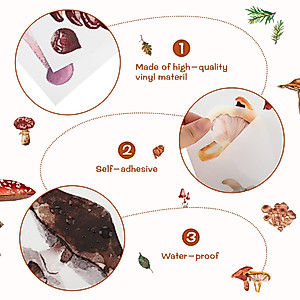 Glenmal 72 Pcs Watercolor Mushroom Wall Decals Giant Mushroom Decal Walls Peel and Stick Removable Mushroom Wall Decor Wallpaper Vinyl Wall Sticker for Bedroom Furniture(Retro Style)