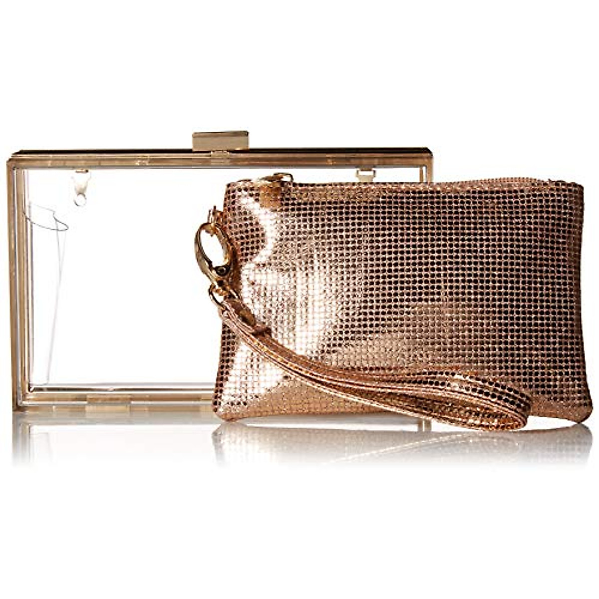 Jessica McClintock Women's Lucinda Lucite Clutch w/Pouch, Rose Gold