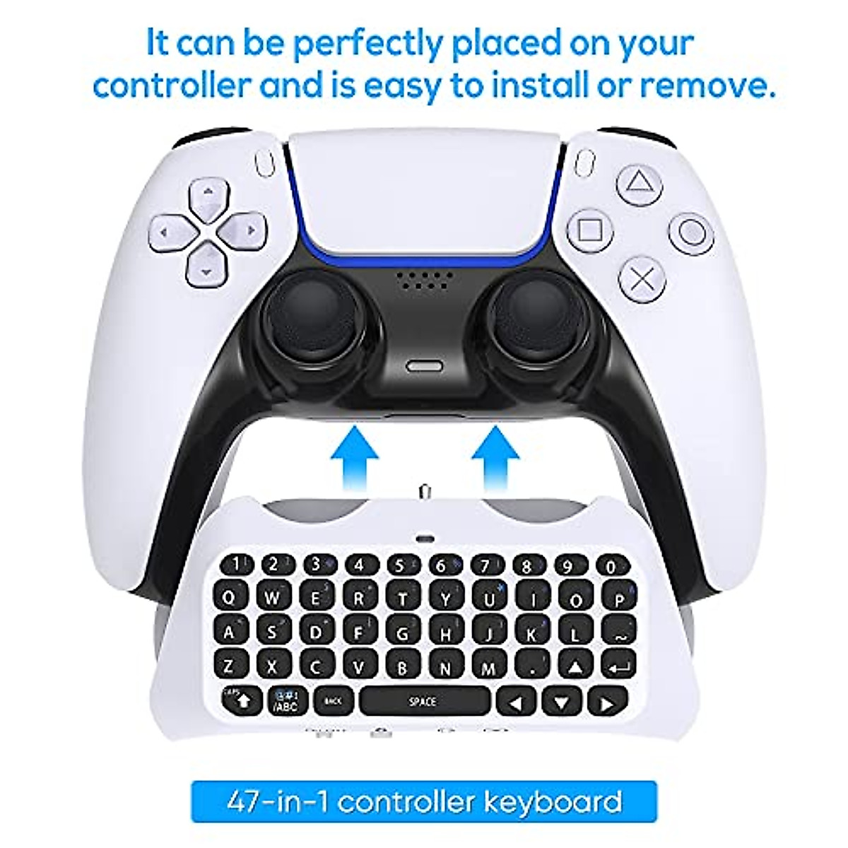 Controller Keyboard for PS5, Protable Bluetooth Keyboard Chatpad Mini Rechargable Handheld Controller Grip Keyboard Gaming Keypad for PlayStation 5 Controller