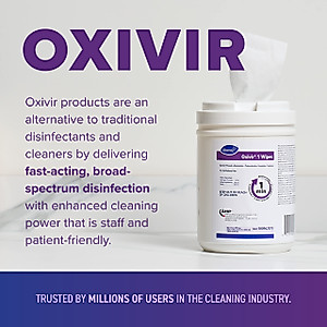 Diversey Oxivir 1 100962573 Disinfectant Wipes, Virucidal, Bactericidal, Tuberculocidal, Fungicide with Accelerated Hydrogen Peroxide, 60 Large 10"x10" Wipes, 1-Canister
