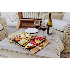 PICNIC TIME Disney Winnie The Pooh Covina Acacia and Slate Serving Tray, Charcuterie Board Set, Cheese Board, (Acacia Wood & Slate Black with Gold Accents)